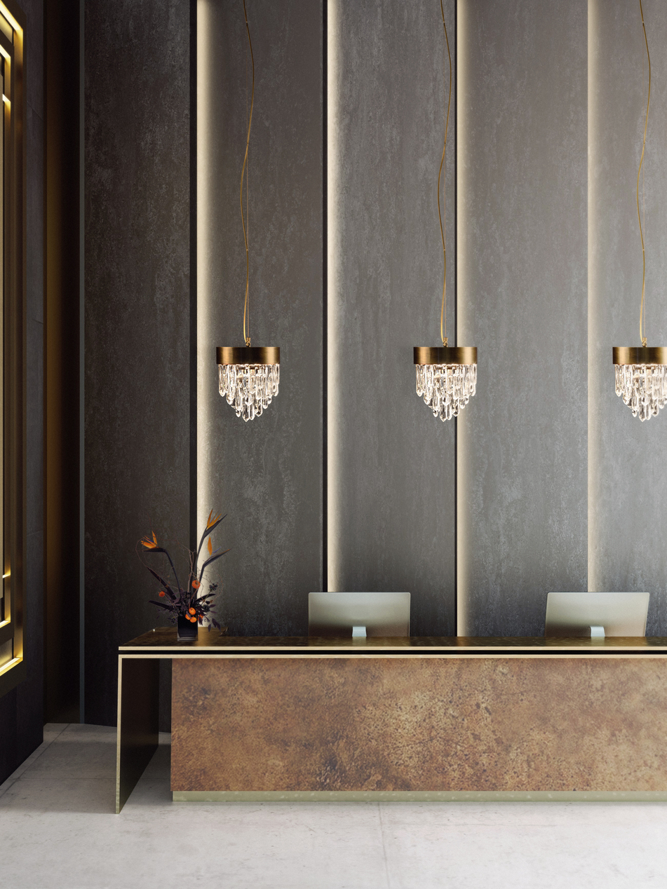 Modern Midcentury Entryway Design With Brass Pendant Light - Home's Society