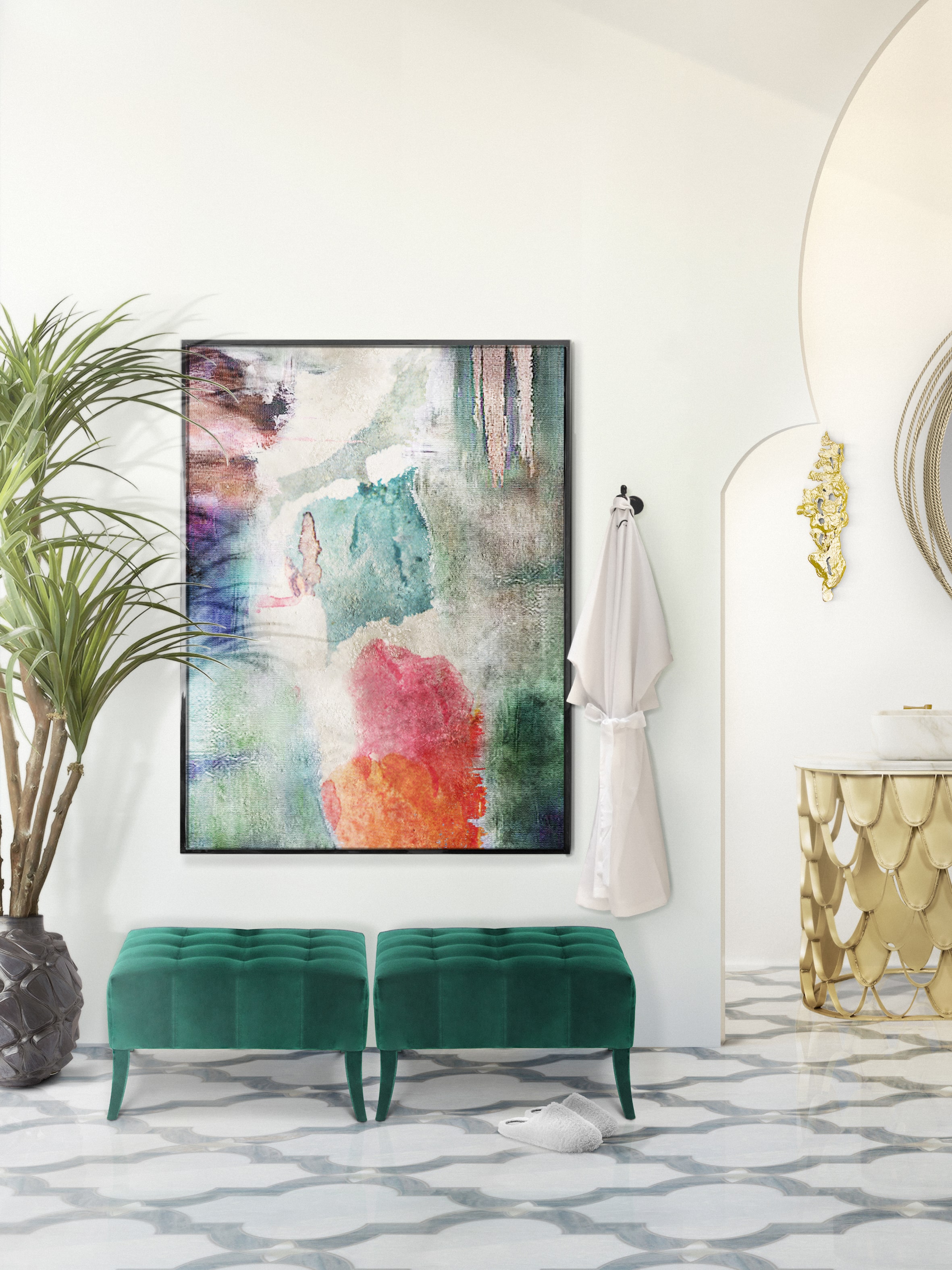 Mid-Century Closet With Green Ottoman - Home's Society