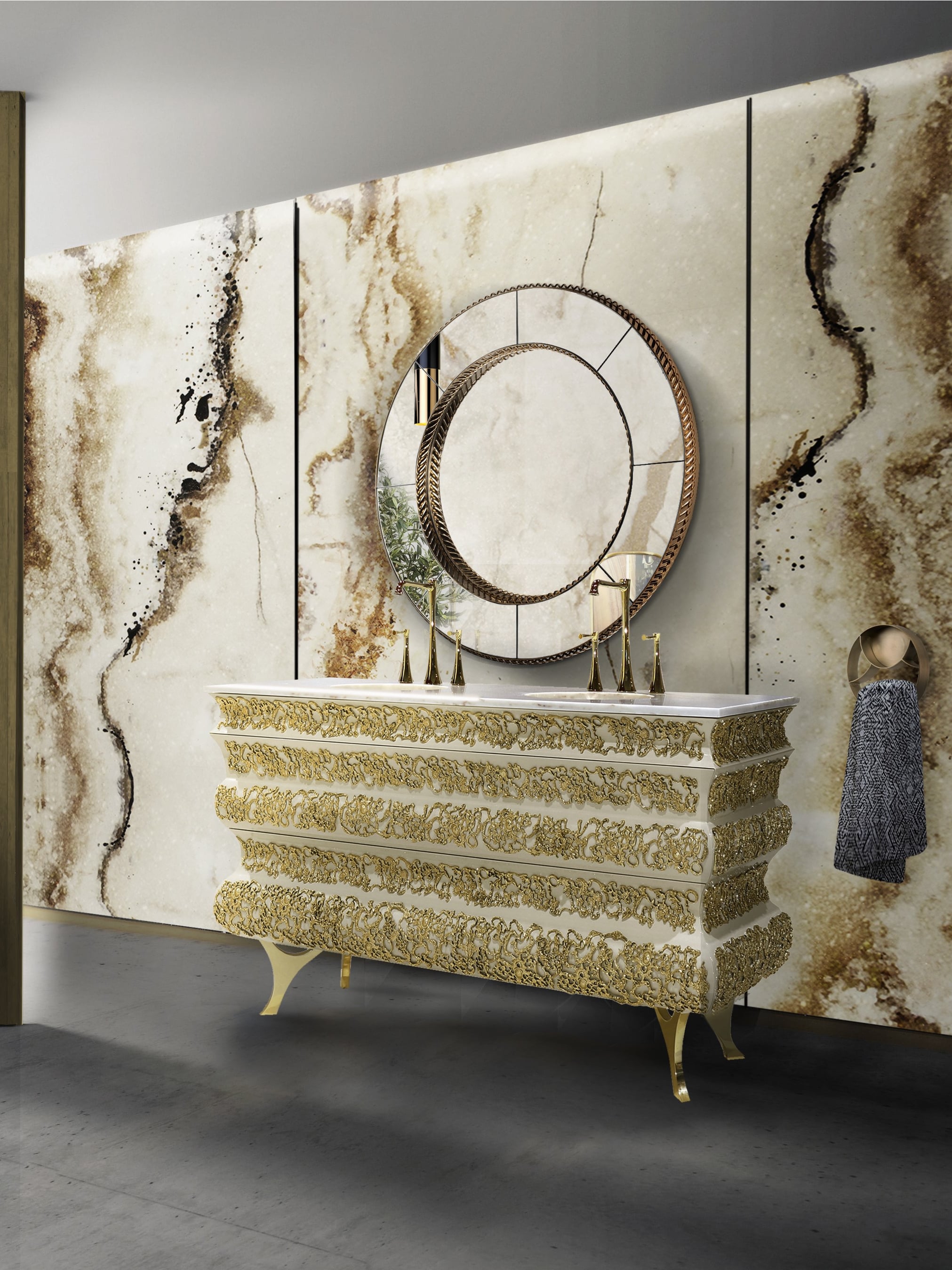Luxury Bathroom Design With Golden Fixtures Mix With The Black And Gold ...