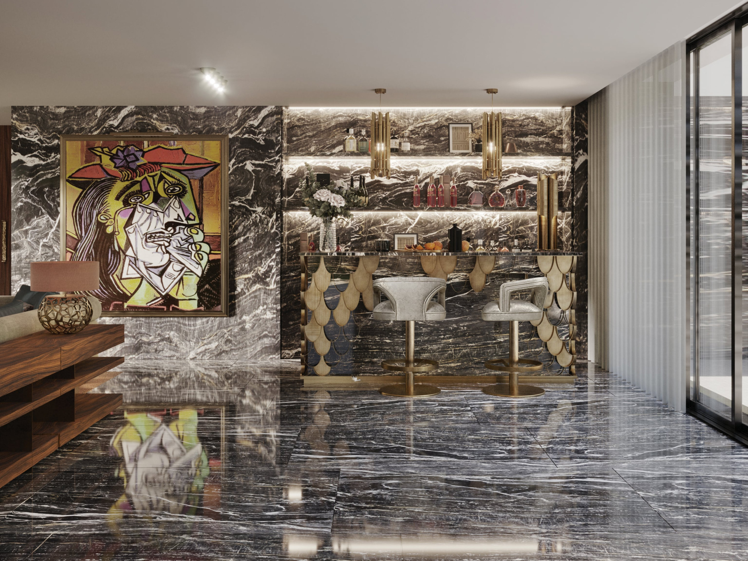 Modern Bar Design In Brushed Aged Brass Matte - Home's Society