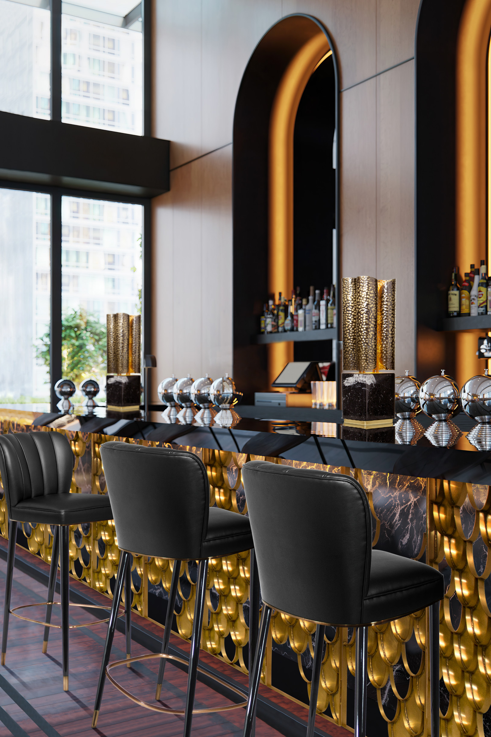 Modern Black Bar Design With Golden Accents - Home's Society