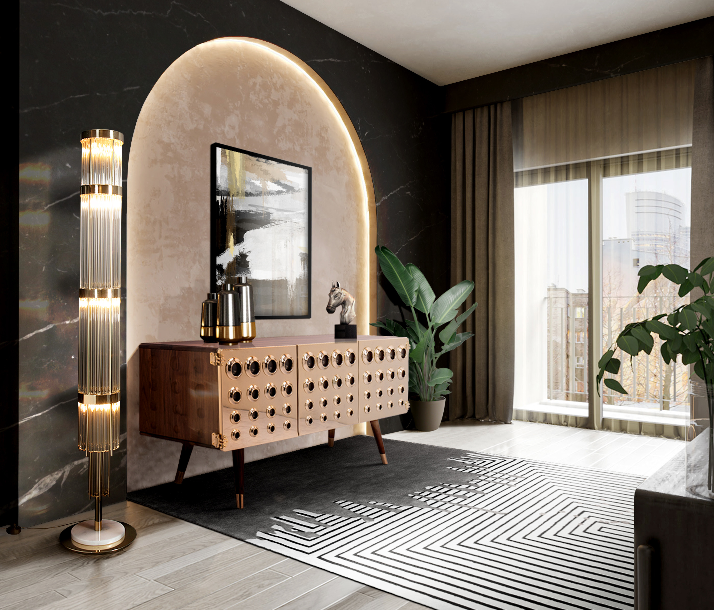 Opulent Hallway With Monocles Console Table And Valencia Rug - Home's ...